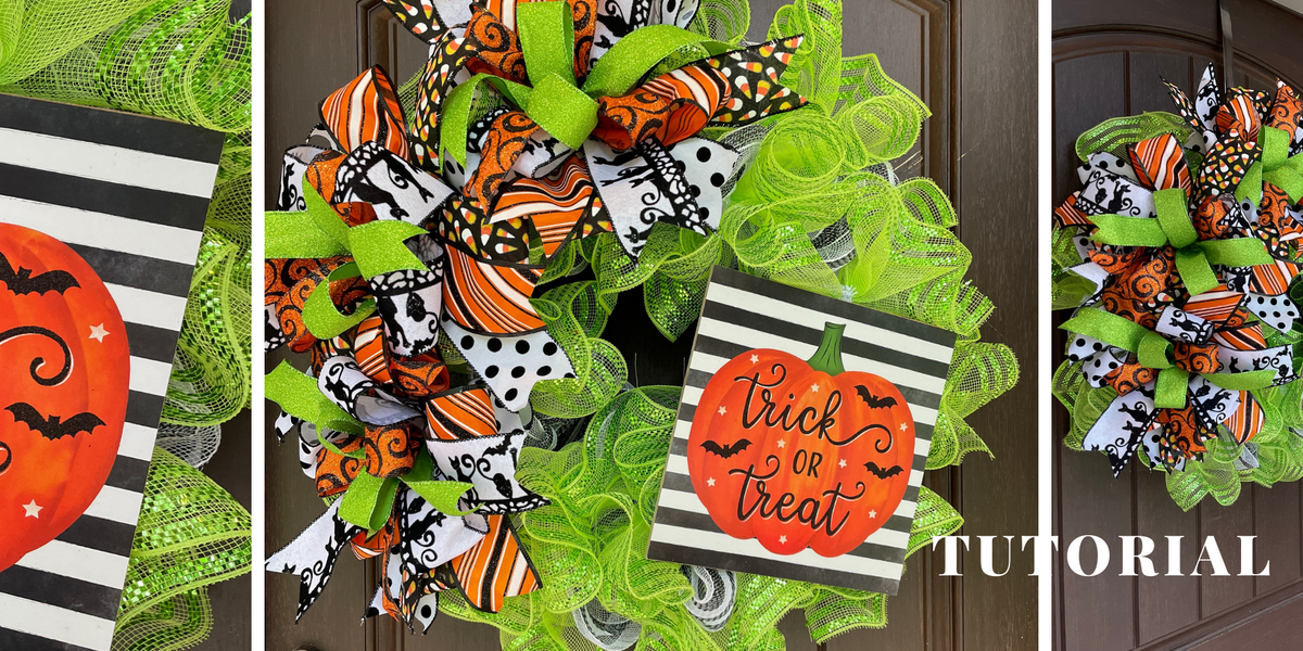 Halloween Wreath Tutorial with 10" Mesh Pouf & Ruffle Technique ...