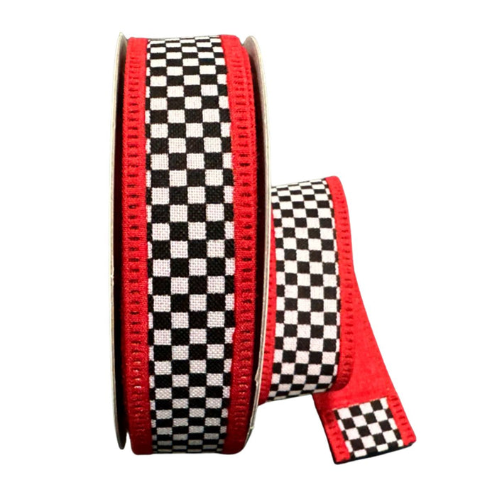 1"X10Y Red Dupioni with Black and White Chex Back with Thicker Wire ...