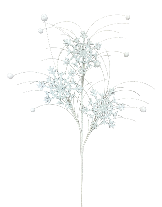 28" White Glitter Snowflake Spray with 3 Stems 84615WT — Trendy Tree