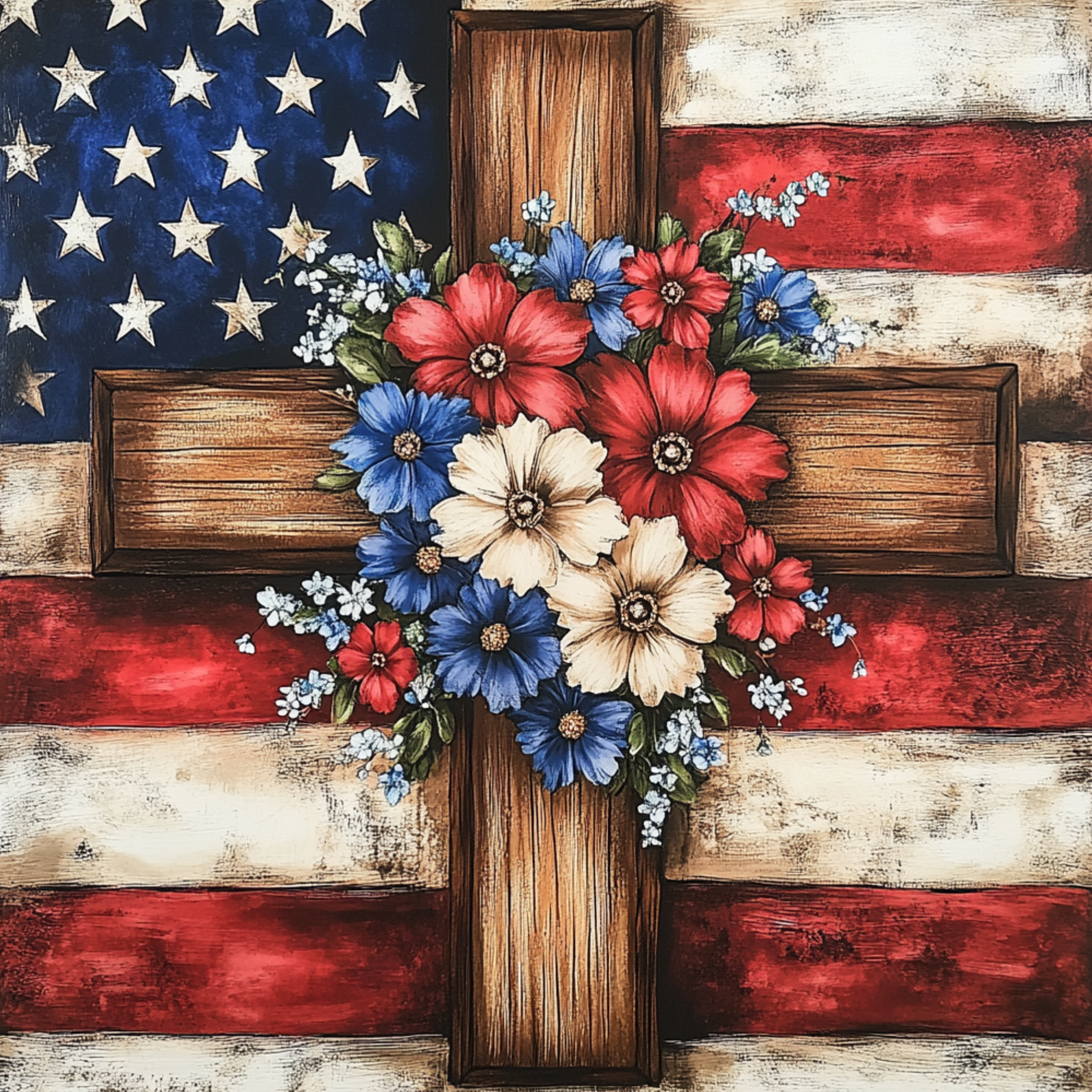 10" x 10" American Flag Cross Sign TTE-183 — Trendy Tree