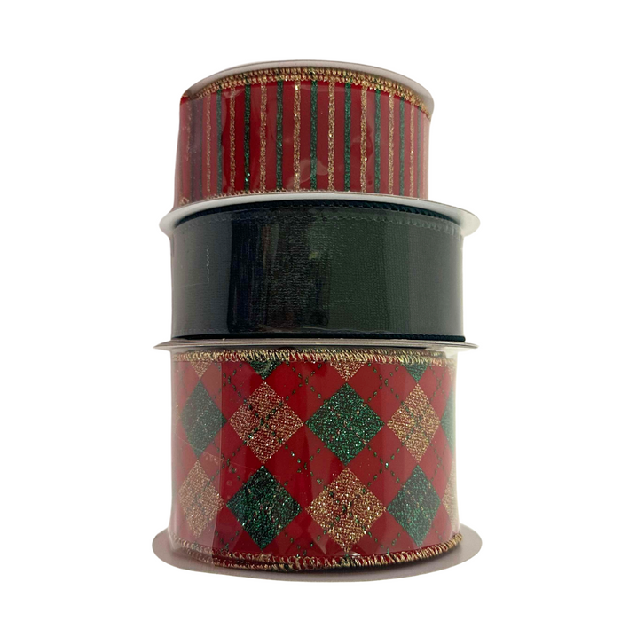 Emerald Green, Red, and Gold 3 Ribbon Bundle — Trendy Tree