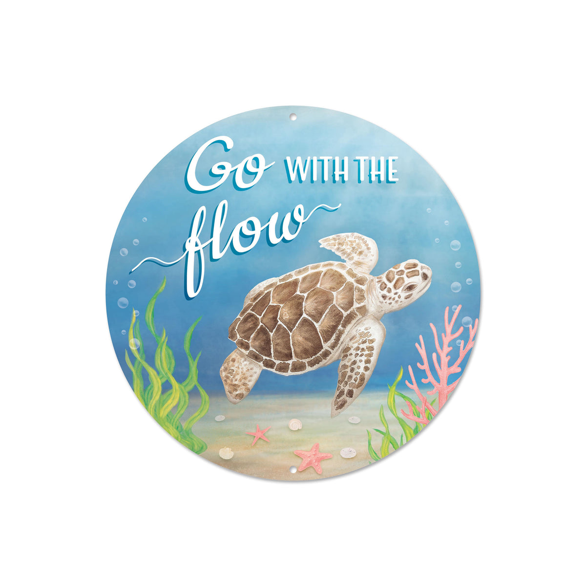 8"Dia Metal Go With The Flow Sign Blue/Brown/White MD1386 — Trendy Tree