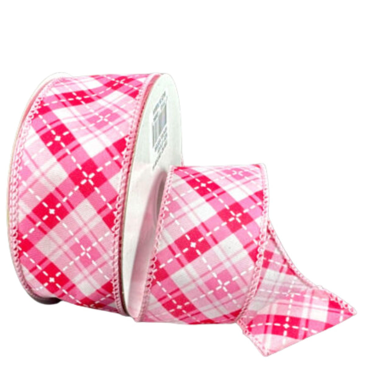 1.5"X10Y White Satin with Pink Red and White Dash Argyle Ribbon 12613 ...