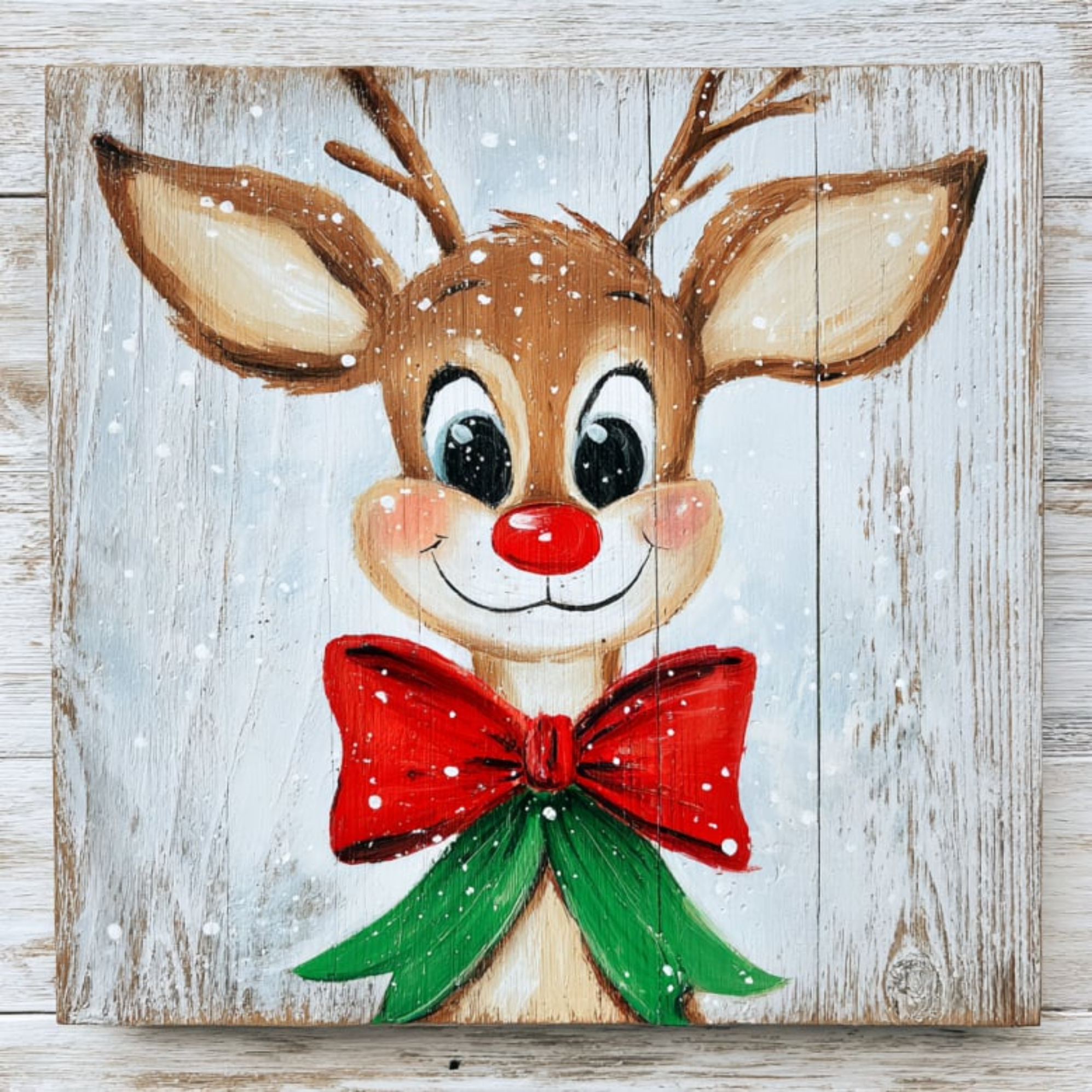 10" x 10" Red-Nosed Reindeer with Red Bow TTE-339 — Trendy Tree