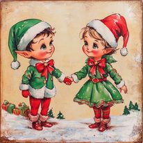 10" x 10" Classic Christmas Elves Holding Hands Sign TTE-006 — Trendy Tree