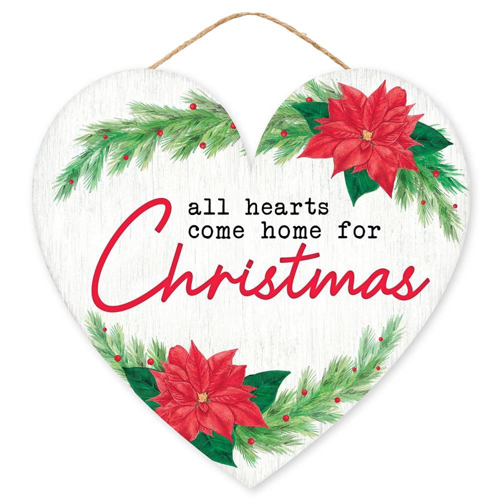 12"Lx11.5"H Mdf Hearts Come Home Sign White/Red/Green AP7246 — Trendy Tree
