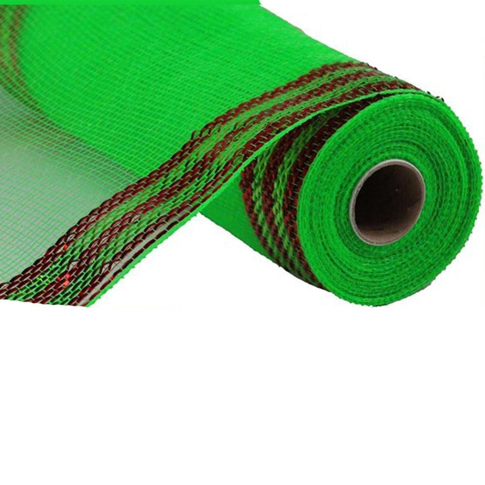 10" Lime Green Deco Mesh Red Border Stripe Metallic Mesh RE850370 or R ...